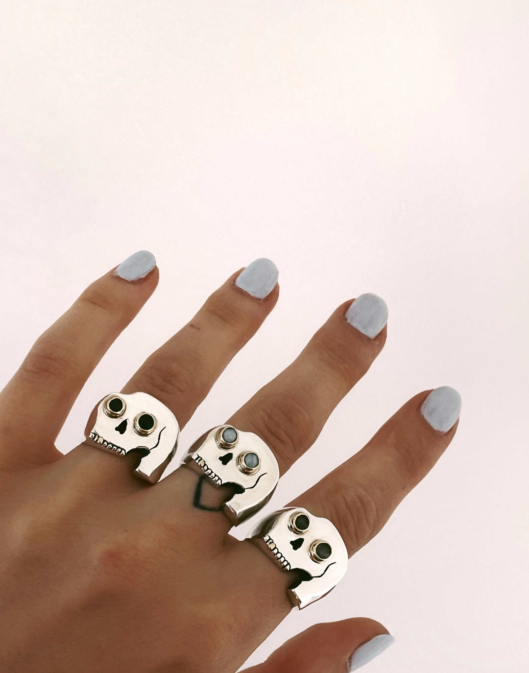 Yellow Mookaite Jasper Ogling Skull Ring in Sterling Silver – Chunky ...