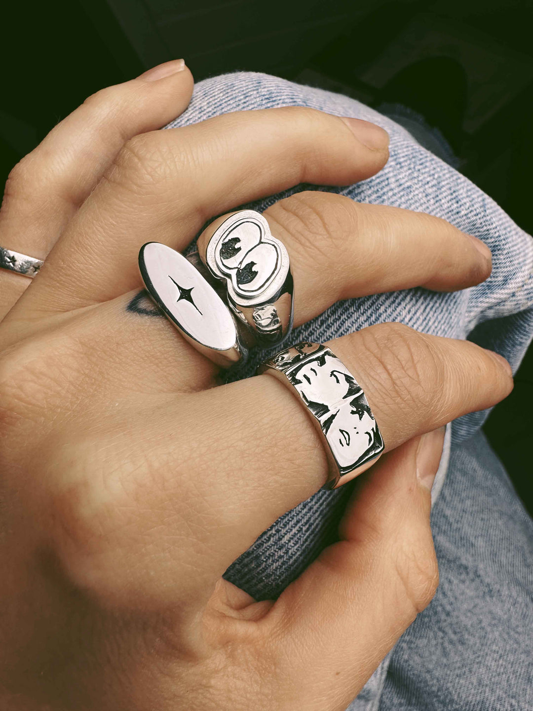 Four Face Ring in Sterling Silver – Chunky Jewellery – Rat Betty