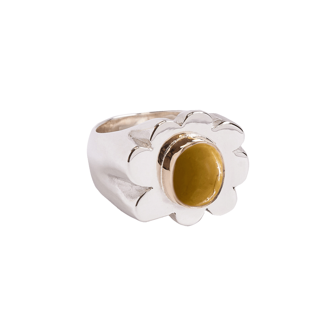 Large Yellow Mookaite Jasper Wonky Flower Ring in Sterling Silver ...